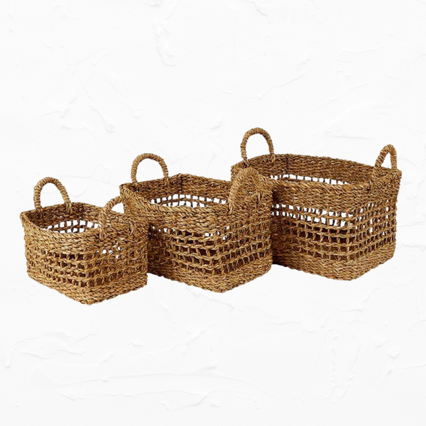 Rectangle Open Weave Basket with Handles - One Cozy Home